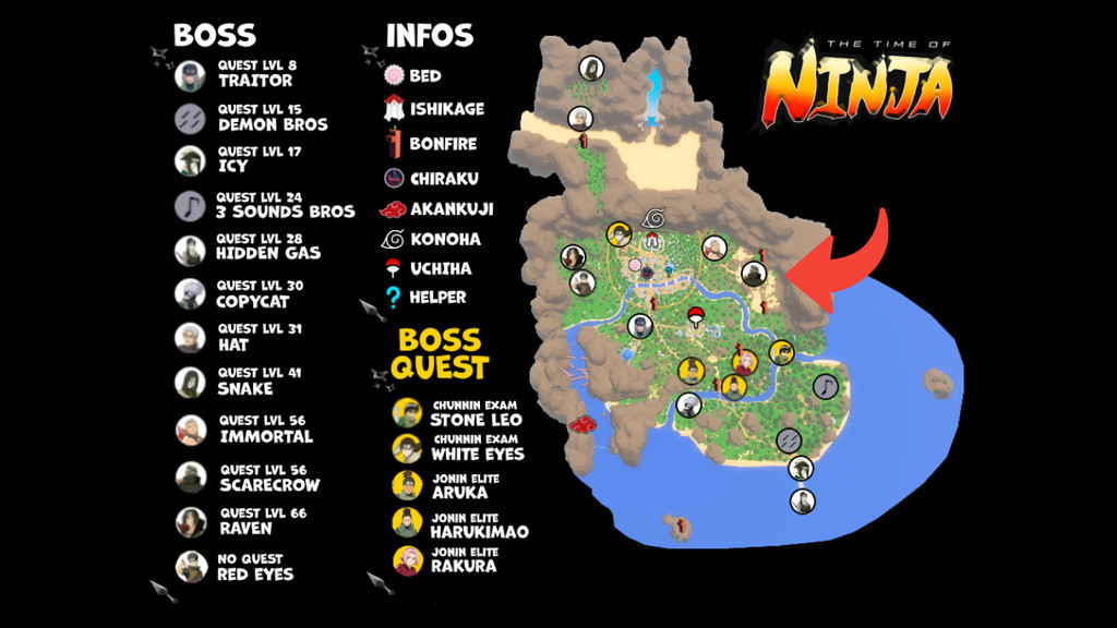 Standort von "Die Zeit des Ninja Kimimaru" | Bones-Raid-Boss ...